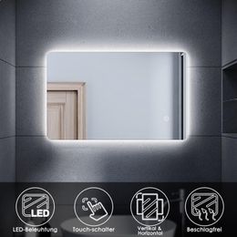 Led Spiegelschrank Badezimmerspiegel wandschrank Badschrank 80x50cm mit automatischem Anti-Beschlag kaltweiß licht Touch Energiesparender IP44 - Sonni
