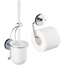 Wenko - Vacuum-Loc® Toi.papierh.+WC Garn. Milazzo, Befestigen ohne bohren, Silber glänzend, Stahl chrom - silber glänzend
