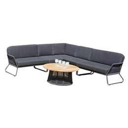 6-teilige Lounge-Sitzgruppe Poison mit Tisch Aluminium mit Teakholz/Polyrope dunkelgra - SonnenPartner