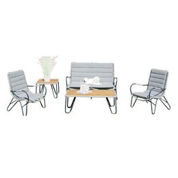 5-teilige Lounge-Sitzgruppe Charité mit 2 Tischen Aluminium mit Teakholz/Polyrope silb - SonnenPartner