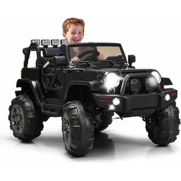 Kinder-Elektroauto, 12V batteriebetriebener Elektro-Jeep mit 2,4 GHz Fernbedienung, Musik, LED-Scheinwerfer, Langsamer Start, Federaufhaengung,
