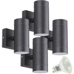 Set aus 4 venice black Außenwandleuchten mit zwei Lichtstrahlen und 8 GU10 5W LED-Lampen Température de Couleur: Blanc chaud 2700K