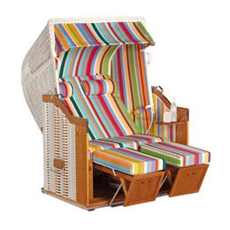 Strandkorb Classic 2-Sitzer Halbliegemodell weiß/bunt mit Sonderausstattung - SonnenPartner