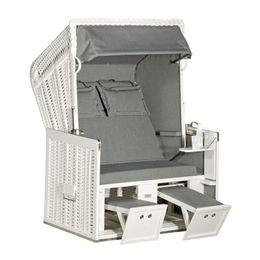 SonnenPartner - Strandkorb Konsul 2-Sitzer Halbliegemodell weiß/grau mit 2 Komfortkopfkissen