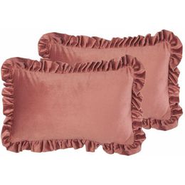 Beliani - Dekokissen 2er Set Rosa einfarbig Samtstoff mit Rüschen Volant Reißverschluss rechteckig 50 x 30 cm Sofakissen Deko für Küche Esszimmer