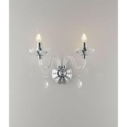 Riflesso Twin 2-flammige Kerzen-Wandleuchte Chrom, Kristall 40x35x18cm - Fan Europe