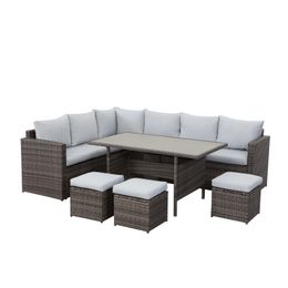 MeXo 9-Sitzer Lounge Set Polyrattan mit Sofa Tisch Polster -versch. Ausführungen