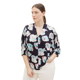 Tom Tailor Große Größen: Shirt mit Blumen-Alloverprint und V-Ausschnitt, dunkelblau bedruckt, Gr.52