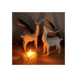 Online-Fuchs Dekofigur 2er Set edle Hirsche aus Keramik Rentiere Herbst- Weihnachtsdeko 180 (mit Ornamenten in Silber-Farbton)