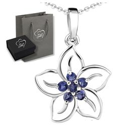 Limana Kette mit Anhänger echte Edelsteine blau lila Iolith 925 Sterling Silber Blume 50cm (inkl. Herz Geschenkdose und Tüte)