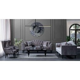 JVmoebel 3-Sitzer Dreisitzer Luxus Sofa Moderne Couch Wohnzimmer Textil Sofa Grau Holz