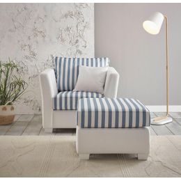Home Affaire Sitzgruppe CALIFORNIA, (2-tlg), maritimer Landhausstil, Sessel mit passenden Hocker 65x65 cm, beige|weiß