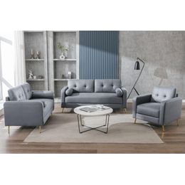 Happy Home Couchgarnitur 3tlg. Sofaset 3-2-1-Sitzer grau