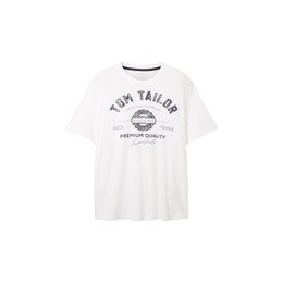 Tom Tailor Herren Plus - T-Shirt mit Logo Print, weiß, Logo Print, Gr. 5XL