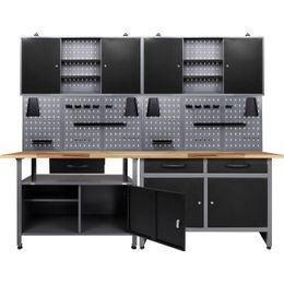 ONDIS24 Werkstatt-Set, 2x Werkbank, 2x Werstattschrank, 2x Lochwand, grau|schwarz