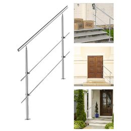 Tolletour - Treppengeländer 120cm 3 Querstreben Edelstahl Geländer und Handläufe Balkongeländer Aufmontage Treppe Brüstung Balkon Pflegeleicht Innen