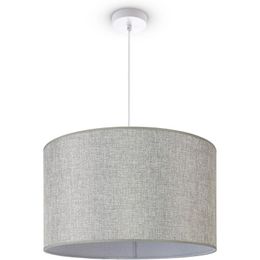 Pendellampe Wohnzimmer Deckenleuchte Stoff Lampenschirm Modern Einfarbig Rund Grau (Ø45.5 cm), Pendelleuchte-Weiß - Typ 1 - Paco Home