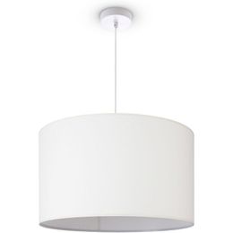 Paco Home - Pendellampe Wohnzimmer Deckenleuchte Stoff Lampenschirm Modern Einfarbig Rund Weiß (Ø45.5 cm), Pendelleuchte-Weiß - Typ 1