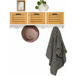 FHK19-WN Wandgarderobe Flurgarderobe Kleiderhaken Hängeregal mit 3 Körben und 4 Haken Garderobe natur bht ca.: 80x25x20cm - sobuy