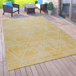 Paco Home - Outdoor Teppich Balkon Terrasse Vintage Küchenteppich Orient Muster Rauten Ethno 160x220 cm, Gelb 2