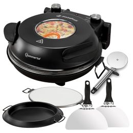 Sommertal PizzaProfi Pizzaofen, 32cm Pizzastein, schnelle 3-Minuten Pizza, 5-teiliges Set mit Pfanneneinsatz, 2x Pizzaschieber, Pizzaschneider, Steinplatte, Sichtfenster, max. 400°C