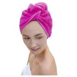 Haarturban pink 100% Baumwolle I Kopfhandtuch, Turban Handtuch mit Knopf & Schlaufe