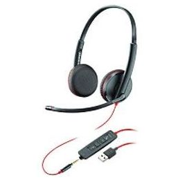 Poly Plantronics Kabelgebundenes USB Headset C3225 mit Kopfbügel, Geräuschunterdrückung und Mikrofon Schwarz, Rot