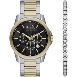 Chronograph Armani Exchange "AX7148SET" Armbanduhren goldfarben (silberfarben, goldfarben) Herren Quarzuhren