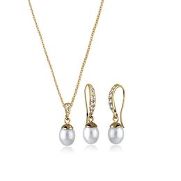 Schmuckset Elli "Elegant Perle Kristalle 925 Silber" Schmuck-Sets Gr. OneSize, goldfarben (gold, weiß) Damen Brautschmuck