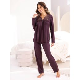 Schlafanzug Plantier Gr. 40/42, rot (burgund) Damen Homewear-Sets Pyjamas