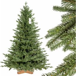 Fairytrees - Weihnachtsbaum künstlich 150cm bayerische Tanne Premium Christbaum Holzständer Tannenbaum künstlich mit Naturgetreue Spritzguss Elemente
