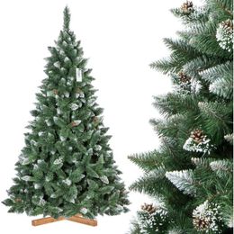 Weihnachtsbaum künstlich 220cm Kiefer mit Christbaum Holzständer Tannenbaum künstlich mit Natur-Weiss beschneit Made in eu - Fairytrees