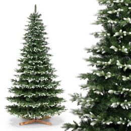 Fairytrees - Weihnachtsbaum künstlich 220cm nordmanntanne Edel Weiß mit Christbaum Holzständer Tannenbaum künstlich mit Naturgetreue Spritzguss