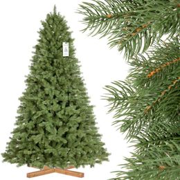Fairytrees - Weihnachtsbaum künstlich 220cm königsfichte Premium von mit Christbaum Holzständer Tannenbaum künstlich mit Naturgetreue Spritzguss