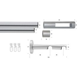 Gardinenstange SEFRA, Garesa, Ø 16 mm, 2-läufig, Wunschmaßlänge, verschraubt, Aluminium, Vorhanggarnitur,Innenlaufgarnitur, verlängerbar, Endknopf Zylinder, silberfarben