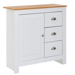 FineBuy Sideboard 80 cm MDF Wei&szlig; & Eiche Dekor Design Kommode mit 3 Schubladen & 1 T&uuml;r