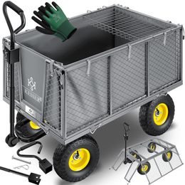 Kesser® Bollerwagen 550kg belastbar Gartenwagen Transportwagen Gartenkarre herausnehmbare Plane Gerätewagen Handwagen vielseitig einsetzbar inkl. Handschuhe