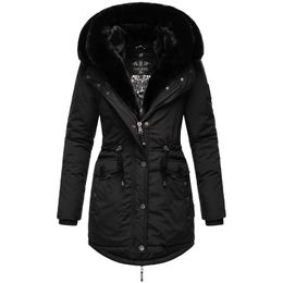 Navahoo Damen Wintermantel Winterparka Gef&uuml;ttert mit 2 Kunstpelz-Kapuzen Sweety Deluxe