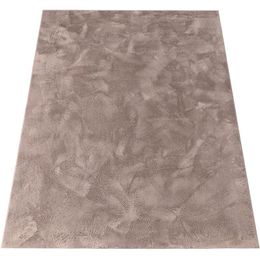 Teppich Wohnzimmer Kunstfell Shaggy Hochflor In Waschmaschine Uni Taupe 120x170 cm - Paco Home