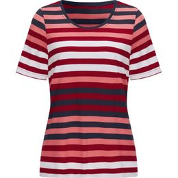 CR&Eacute;ATION L Damen Kurzarmshirt mit garngef&auml;rbtem Muster rot-marine-gestreift Gr&ouml;&szlig;e 36