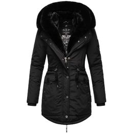 Navahoo Damen Wintermantel Winterparka Gefüttert mit 2 Kunstpelz-Kapuzen Sweety Deluxe