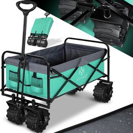 Kesser® Bollerwagen faltbar mit Breite Reifen Handwagen Transportkarre Gerätewagen inkl. 2 Netztaschen klappbar Kunststoff-Reifen bis 120 kg Tragkraft transportwagen Gartenanhänger