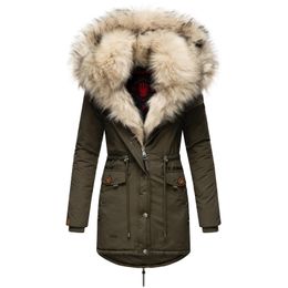 Navahoo Damen Wintermantel Dicker Winterparka mit 2 Kunstpelz-Kapuzen Sweety