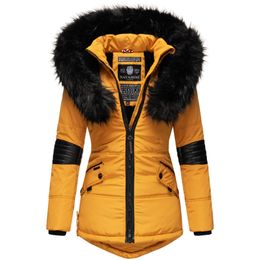 Navahoo Damen Winterjacke edle Steppjacke mit Schwarzem Kunstpelzkragen Nirvana