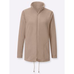 WITT Damen Fleecejacke Kordeldurchzug am Saum, stein, Gr&ouml;&szlig;e 48