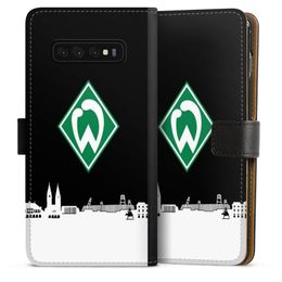 DeinDesign Galaxy S10 Plus Handy Klapph&uuml;lle Handyh&uuml;lle aus Kunst Leder schwarz Flip Case Skyline Sv Werder Bremen Official Licensed Product Sideflip mit Lasche