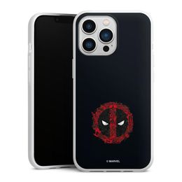 DeinDesign iPhone 13 Pro Handy Silikon H&uuml;lle Case wei&szlig; Handyh&uuml;lle Logo Marvel Deadpool Silikon Case
