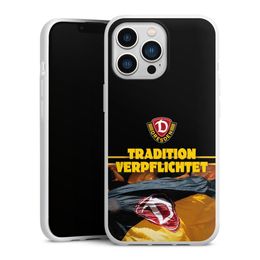 DeinDesign iPhone 13 Pro Handy Silikon H&uuml;lle Case wei&szlig; Handyh&uuml;lle Sgd Sg Dynamo Dresden Merchandise Silikon Case