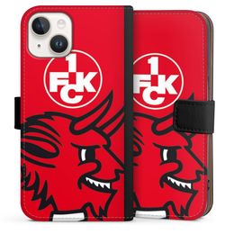 DeinDesign iPhone 14 Handy Klapph&uuml;lle Handyh&uuml;lle aus Kunst Leder schwarz Flip Case Devil 1. Fc Kaiserslautern 1. Fck Sideflip mit Lasche