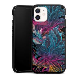 DeinDesign iPhone 12 mini Handy Silikon H&uuml;lle Case schwarz Handyh&uuml;lle Colourful Flowers Neon